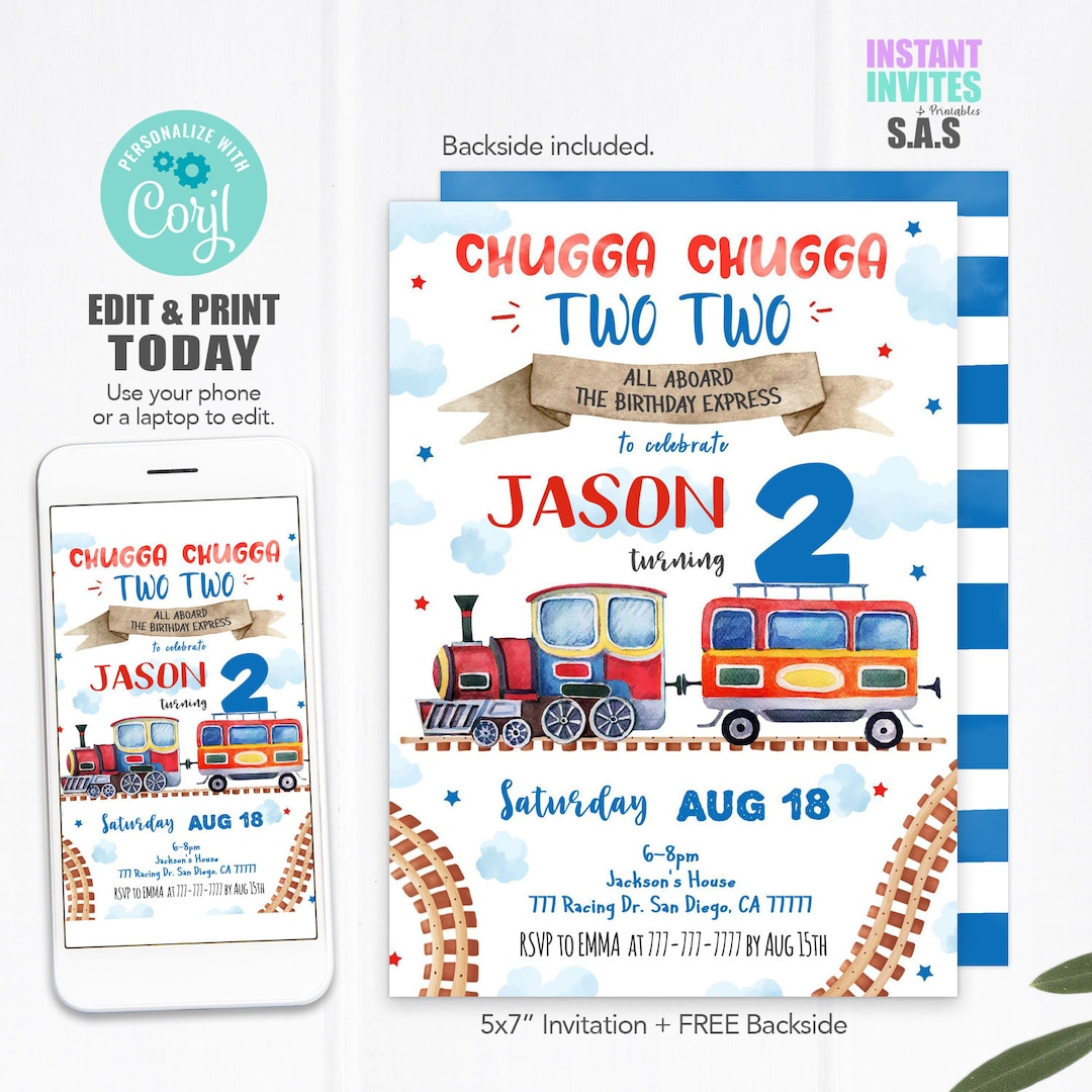 Train Invitation, Train Invites, Instant Download Train Invitations ...