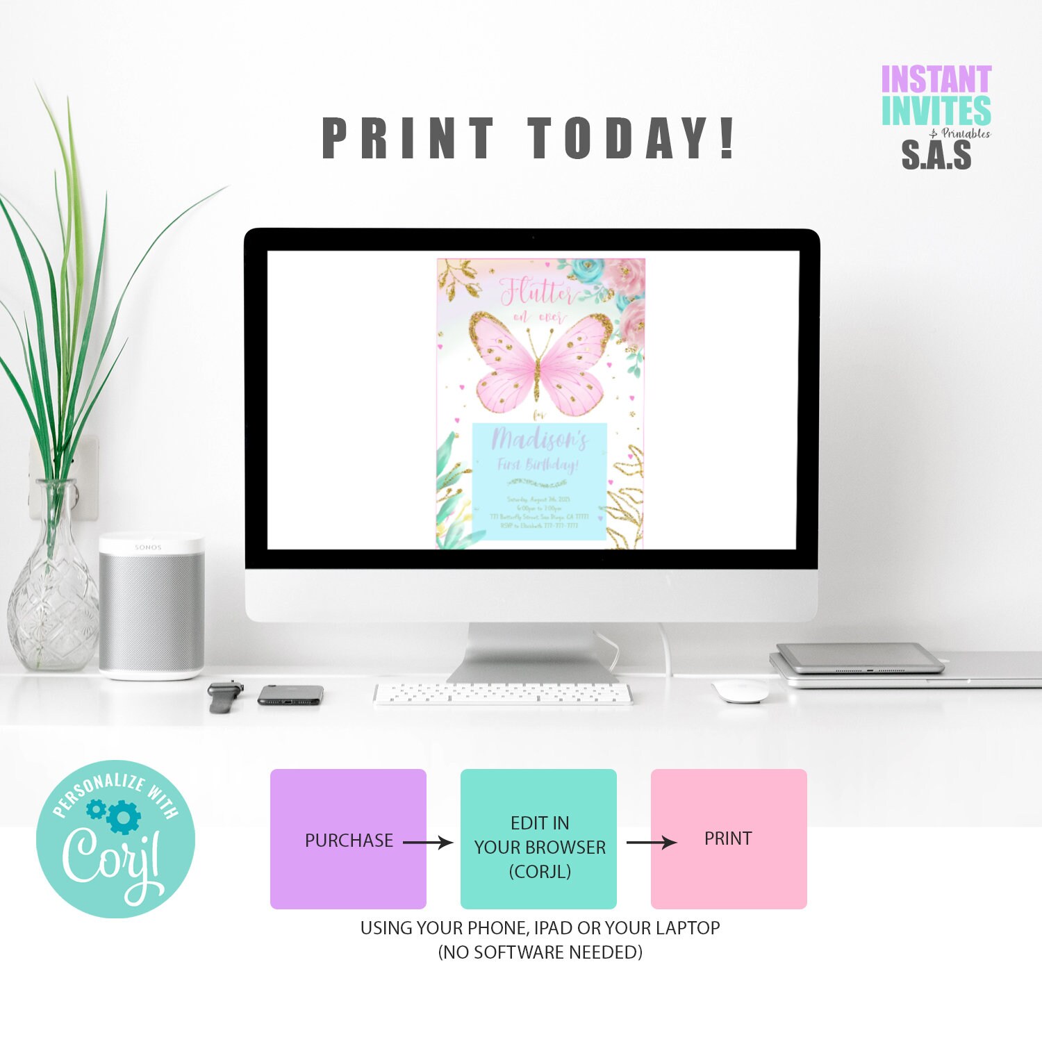 Butterfly Invitation Butterfly Invites Instant Download - Etsy