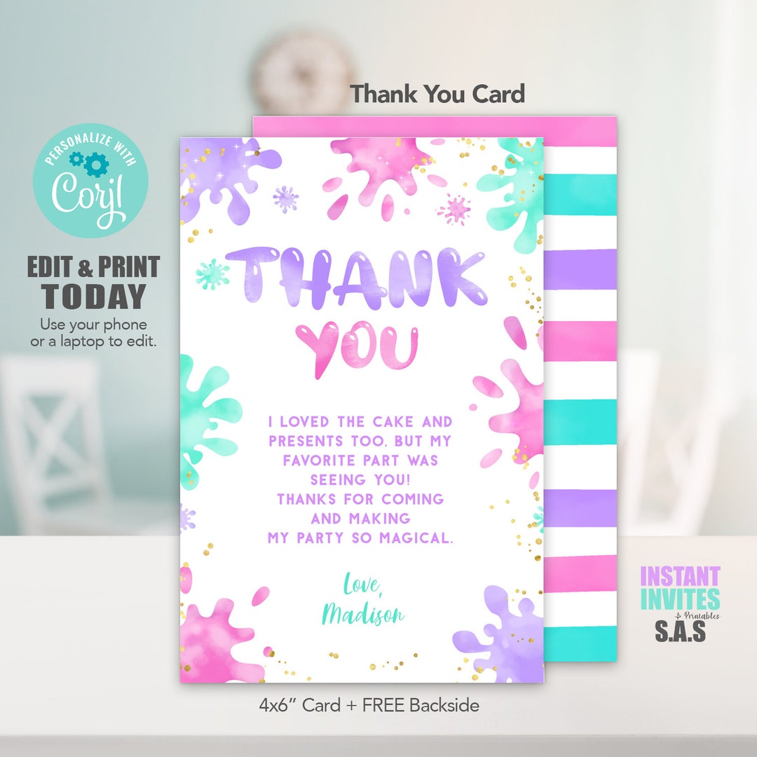 Slime Party Thank You Card, Slime Cards, Slime Birthday Thank You Cards ...