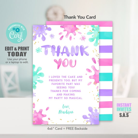 Slime Party Thank You Card Slime Cards Slime Birthday Thank - Etsy