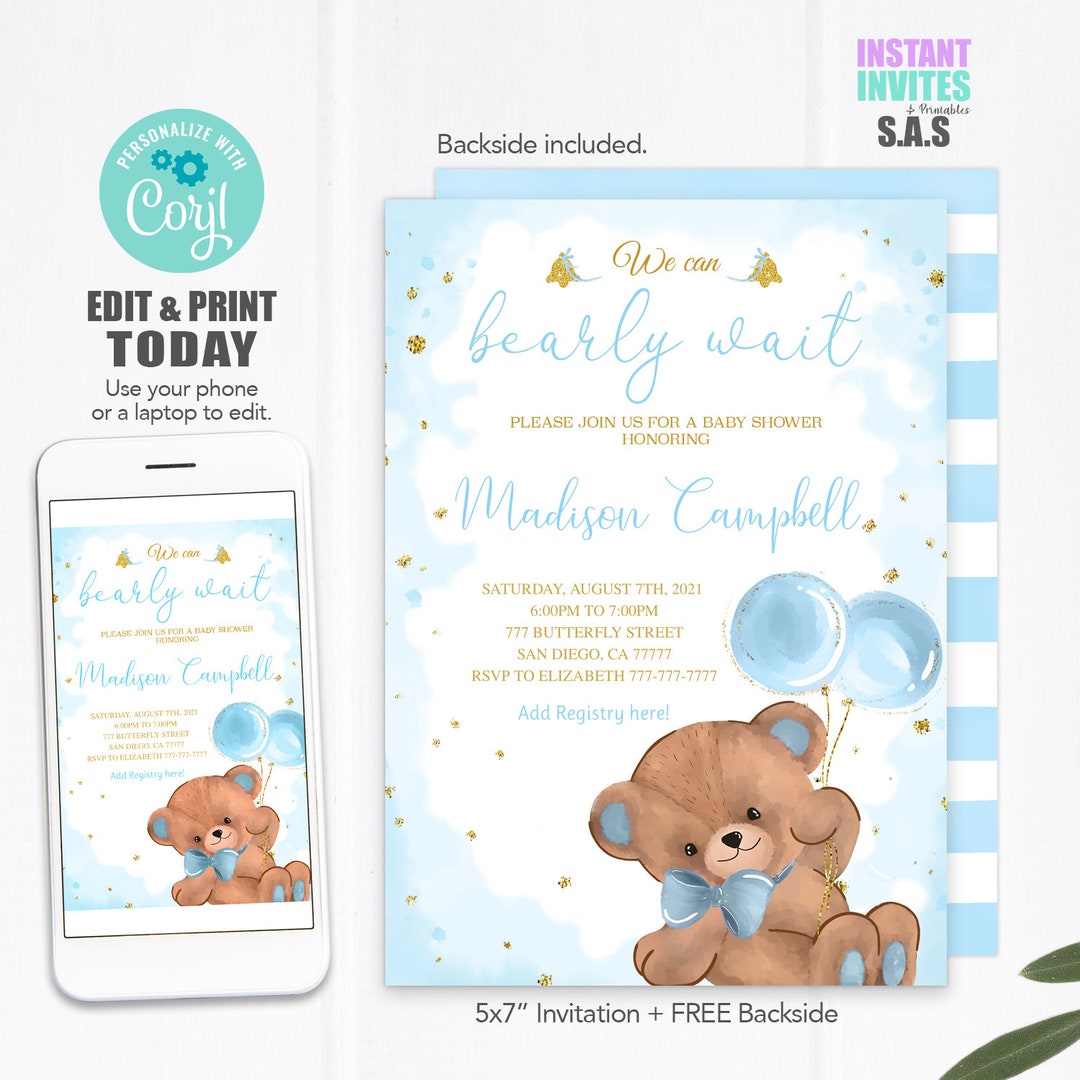 Teddy Bear Invitation, Teddy Bear Invite, Instant Download Teddy Bear ...