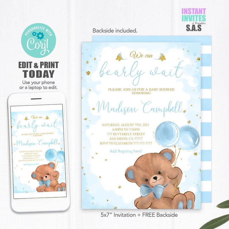 Teddy Bear Invitation Teddy Bear Invite Instant Download - Etsy