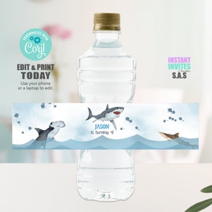 Shark Water Labels, Shark Party Labels, Shark Water Bottle Labels ...