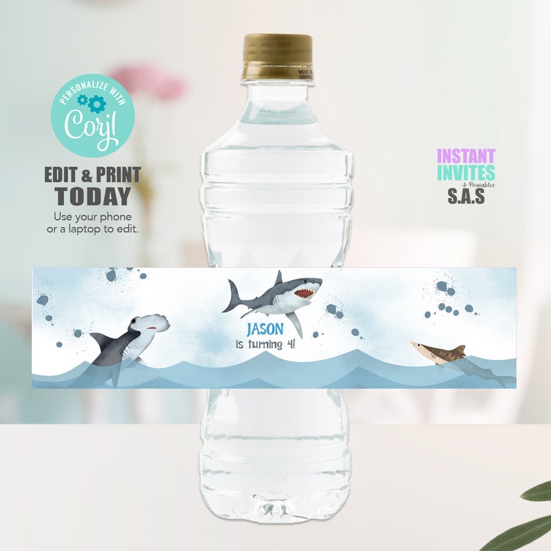 Shark Water Labels Shark Party Labels Shark Water Bottle - Etsy