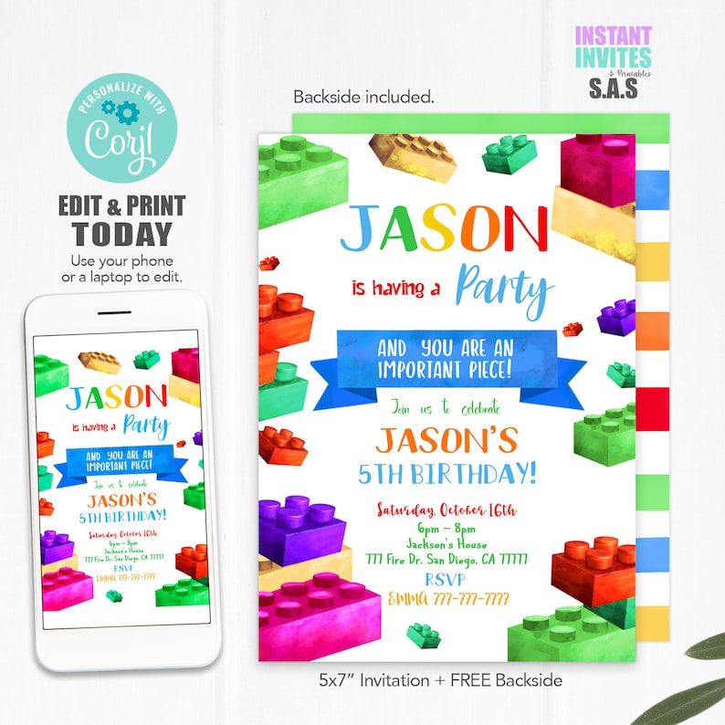 Building Blocks Invitation Blocks Birthday Invites Instant | Etsy