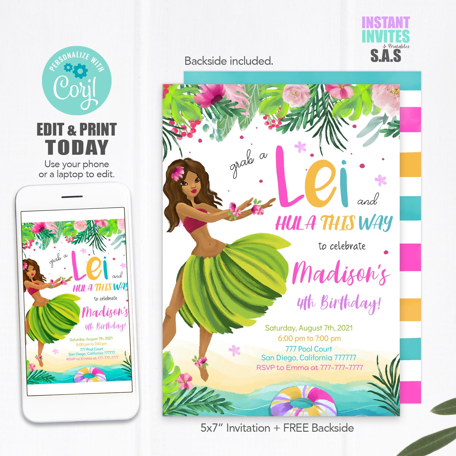 Hawaiian Invitation Hawaiian Luau Invite Instant Download - Etsy