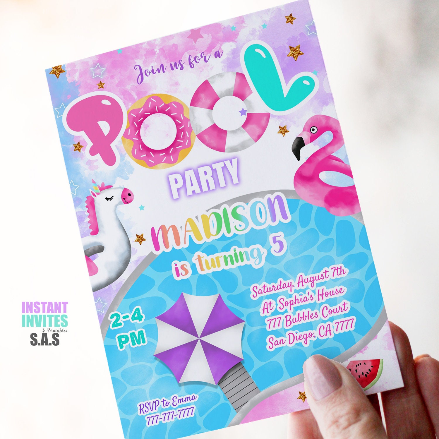 Pool Party Invitation Pool Birthday Invite Instant Download - Etsy