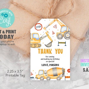 Construction Tags, Construction Birthday Tags, Construction Favor Tags ...