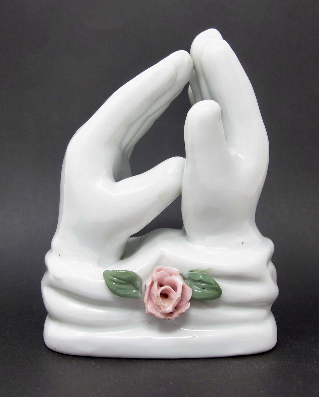 White Porcelain Praying Hands Figurine With Pink Rosebud - Etsy