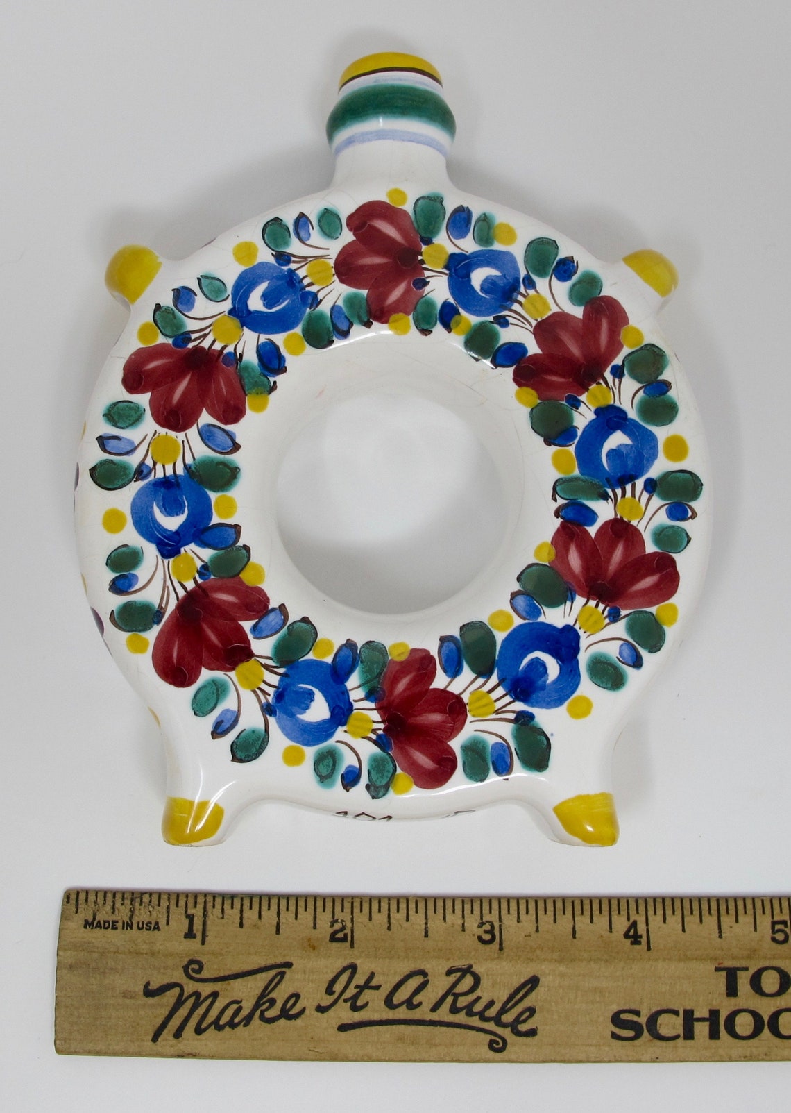 Mexican Pottery Ceramic Doughnut Bud Vase With Flower Design - Etsy