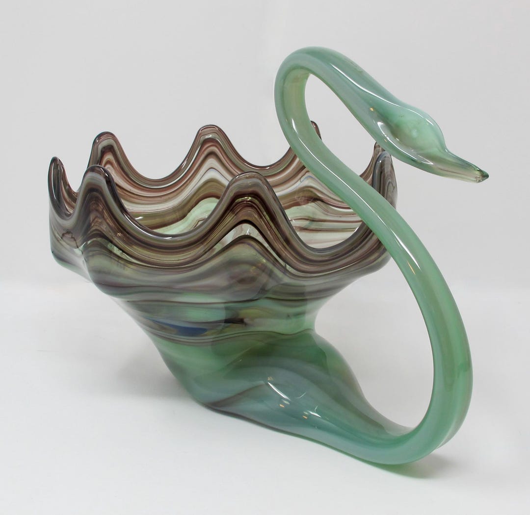 Mid-century Sea-green & Purple Sooner Glass Hand-blown Swan Bowl - Etsy