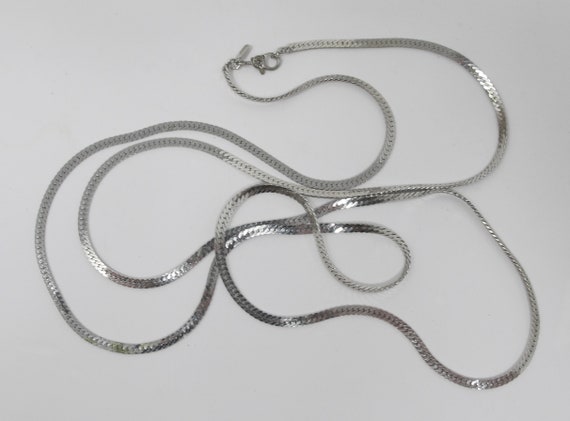 Vintage Monet 36" Silver Herringbone Chain Necklace i… - Gem