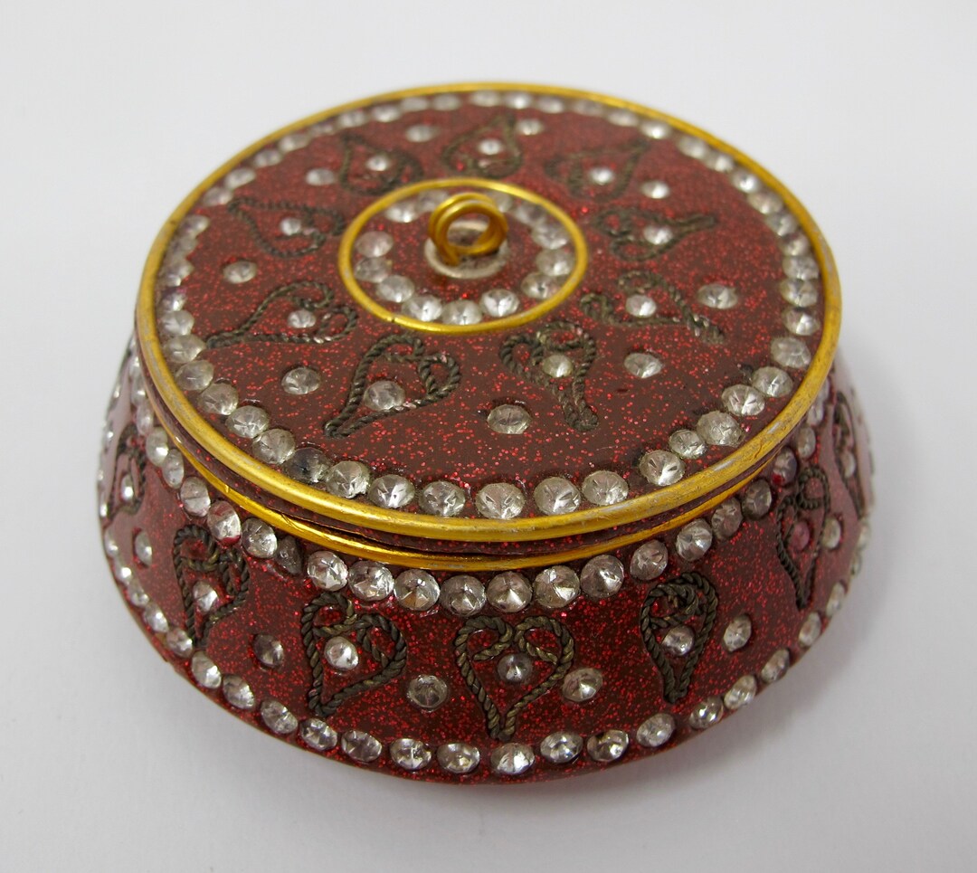 Red & Gold Glitter Resin Trinket Box With Rhinestones - Etsy