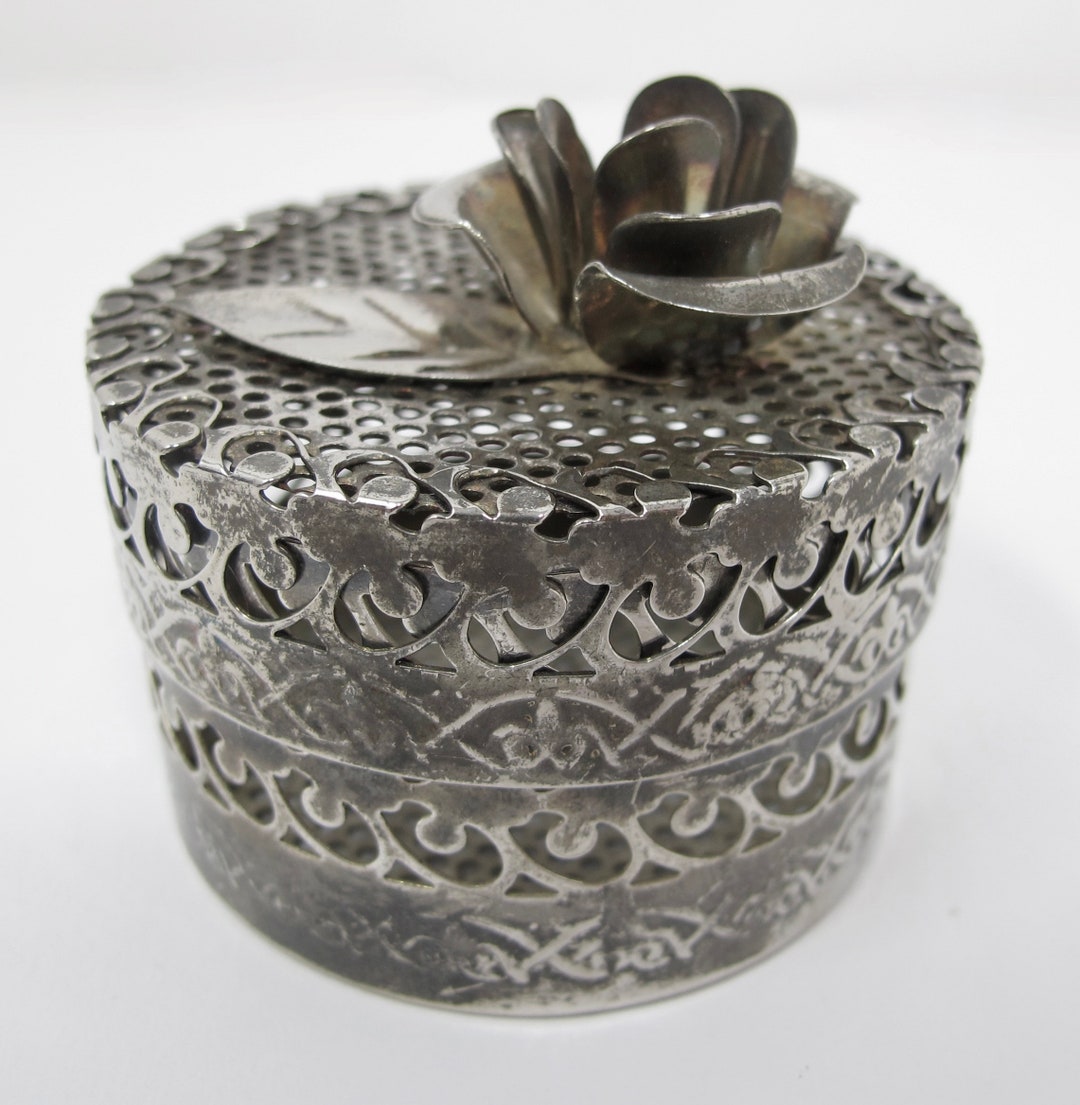 Cutout Silver Metal Trinket Box With Rose on Lid - Etsy