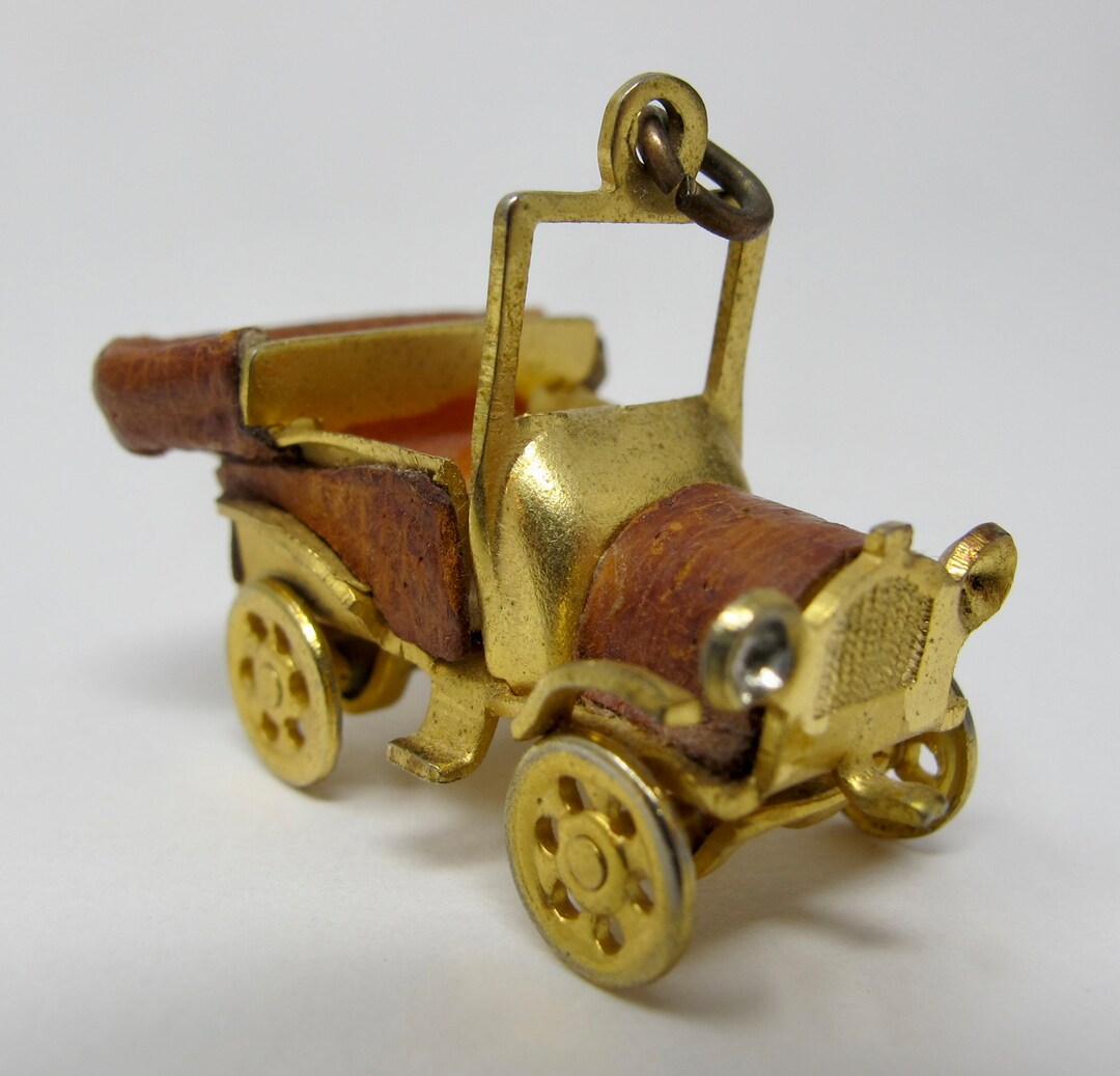 Tiny Model T Ford Tin Lizzie Old Car Jewelry Charm With Real Leather ...