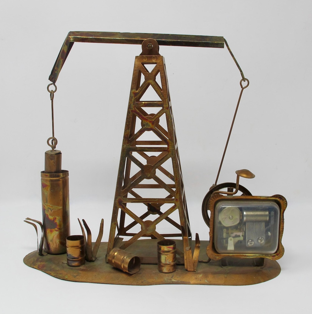 Copper Oil Derrick Oil Rig Music Box Kinetic Sculpture Plays "deep in ...