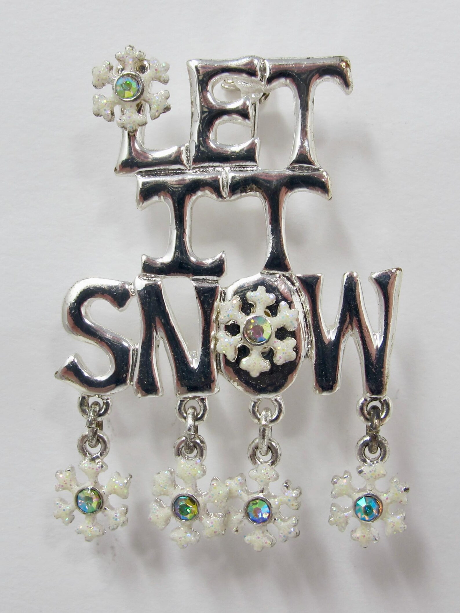 KC "let It Snow" Holiday Brooch With Glitter Rhinestone Snowflake ...