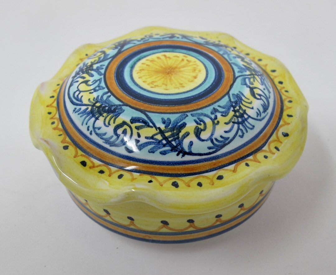 Blue & Yellow Castelli Majolica Porcelain Trinket Box From - Etsy