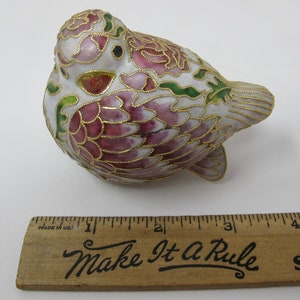 Pink, Green & White Cloisonne Champleve Bird Figurine With Rose Pattern ...