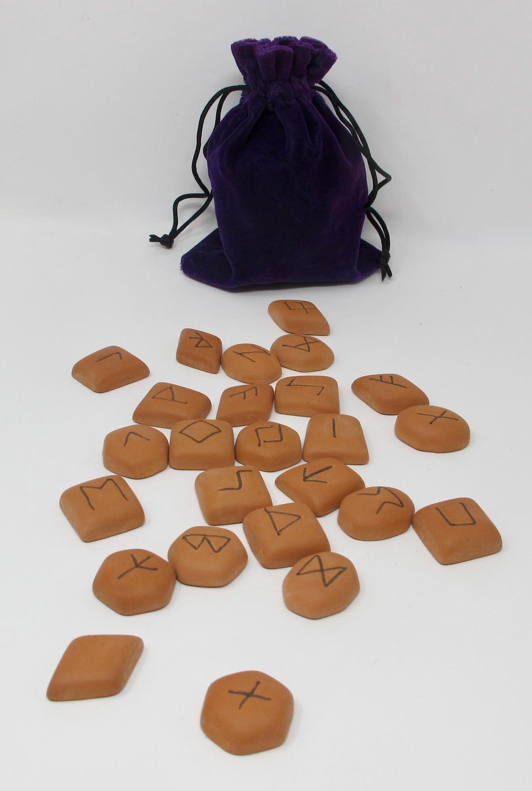 25-piece Terra Cotta Futhark Runes Set in Purple Velvet Bag - Etsy