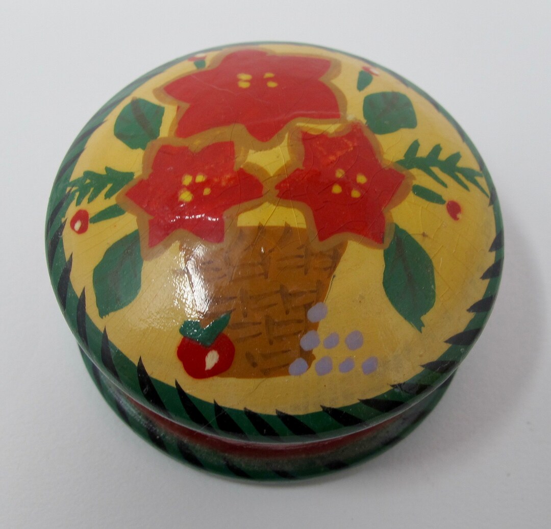 Small Hand-painted Wooden Box With Poinsettia Pattern - Etsy