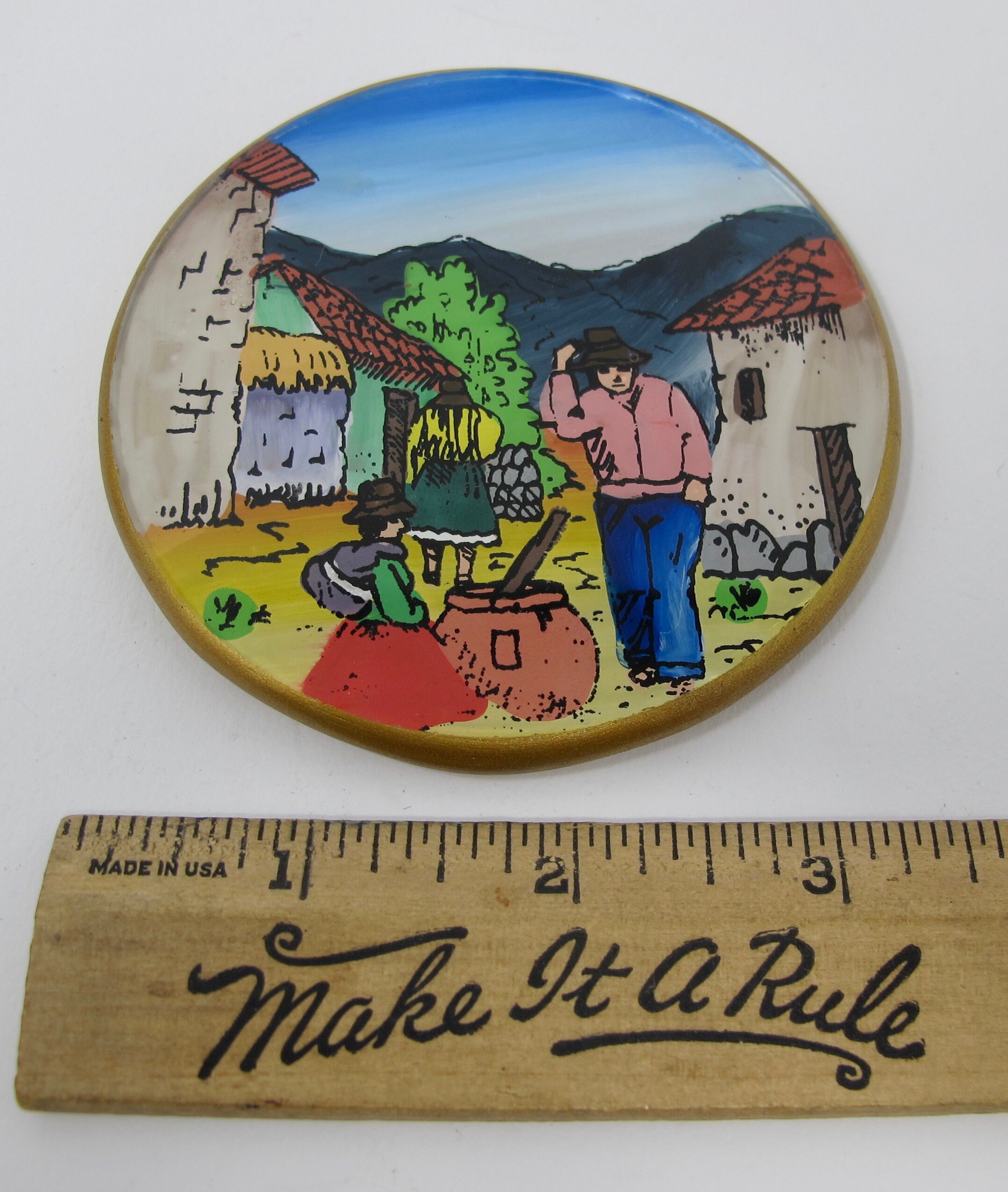 Peru Reverse-painted Glass & Wood Village Scene Coasters (set of 6 With ...