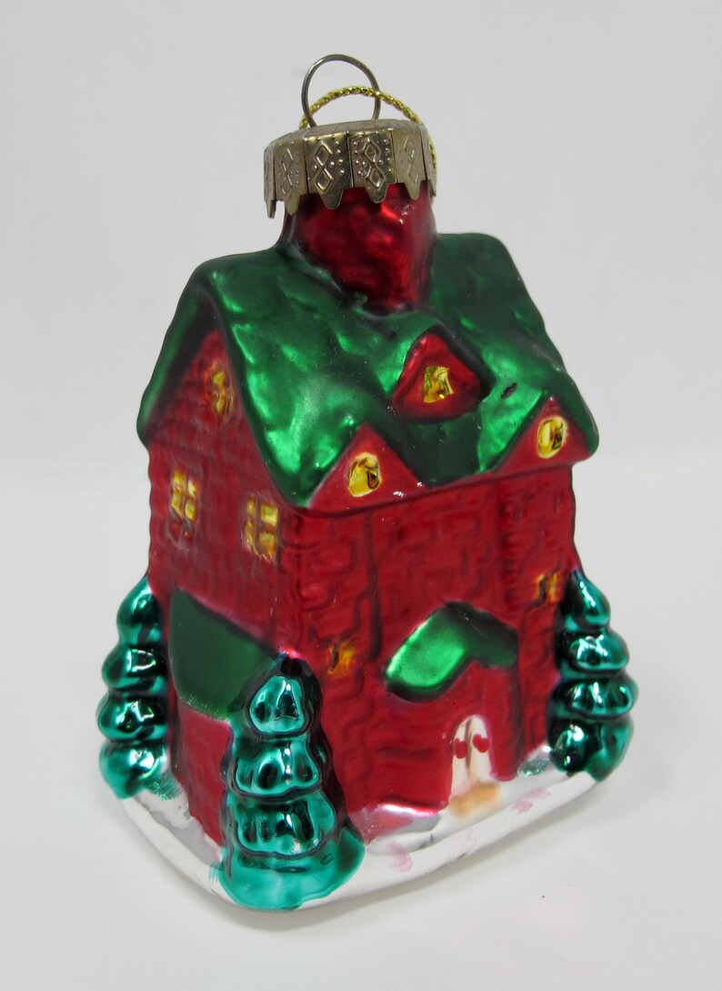 Vintage Red, Green & Gold House Christmas Ornament - Etsy