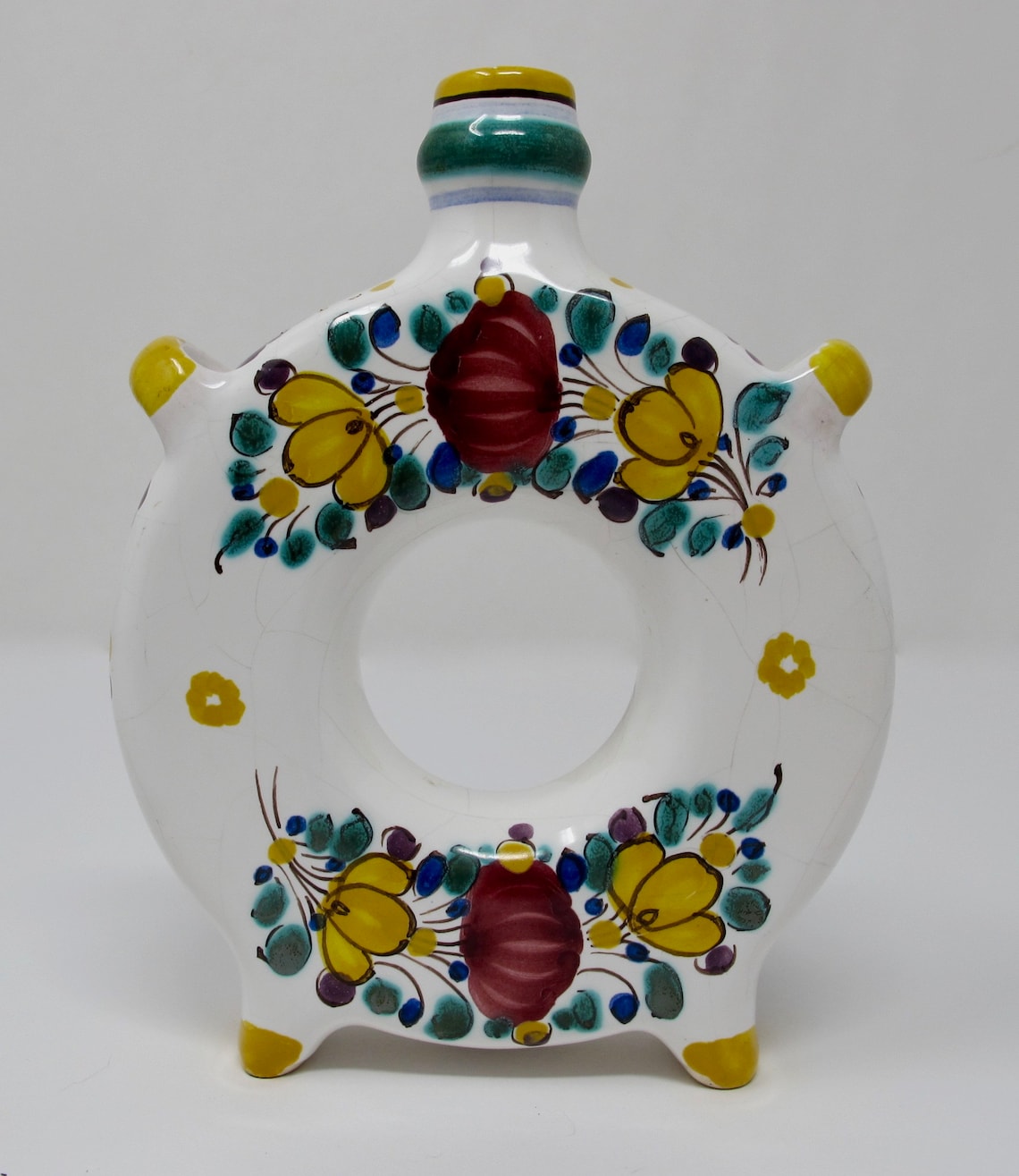 Mexican Pottery Ceramic Doughnut Bud Vase With Flower Design - Etsy