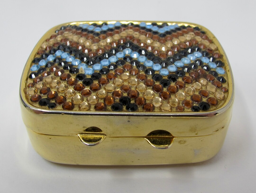 Black, Gold, & Copper Rhinestone Zigzag Pill Box - Etsy