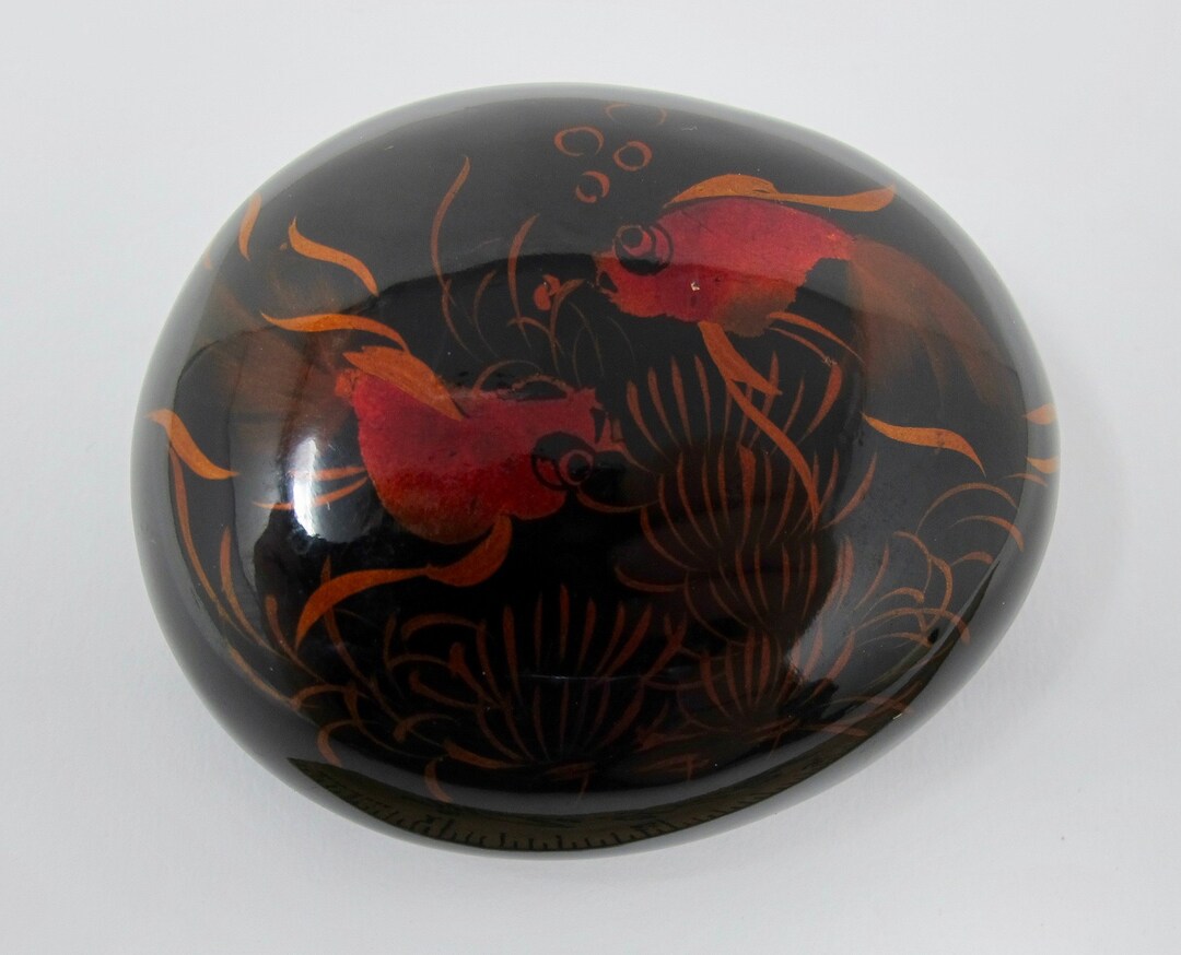 Lacquered Stone Koi Goldfish Paperweight - Etsy