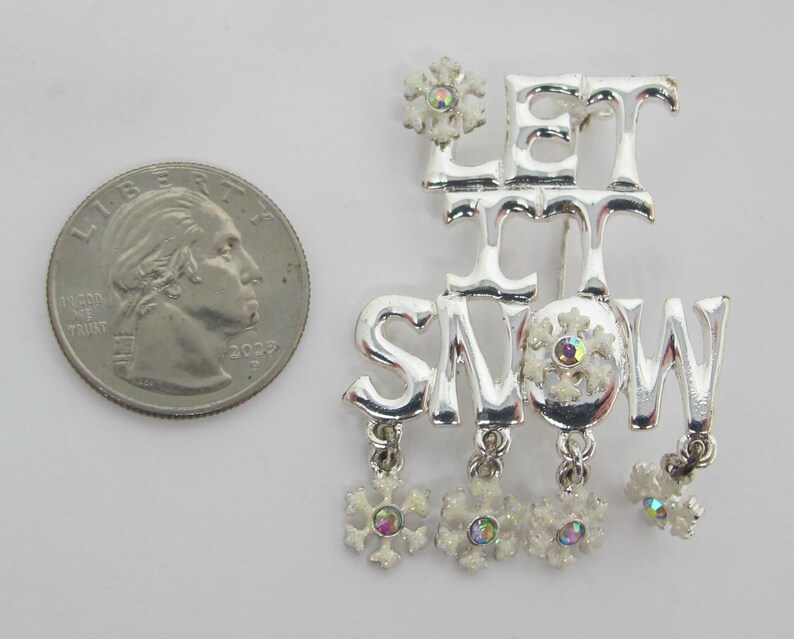 KC "let It Snow" Holiday Brooch With Glitter Rhinestone Snowflake ...