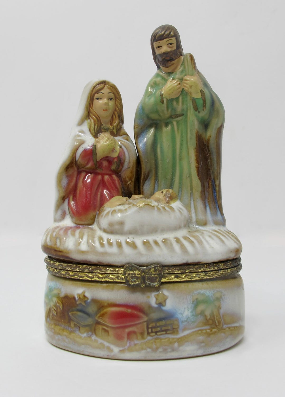 Christmas Nativity Scene Porcelain Trinket Box With Holy Family Virgin ...