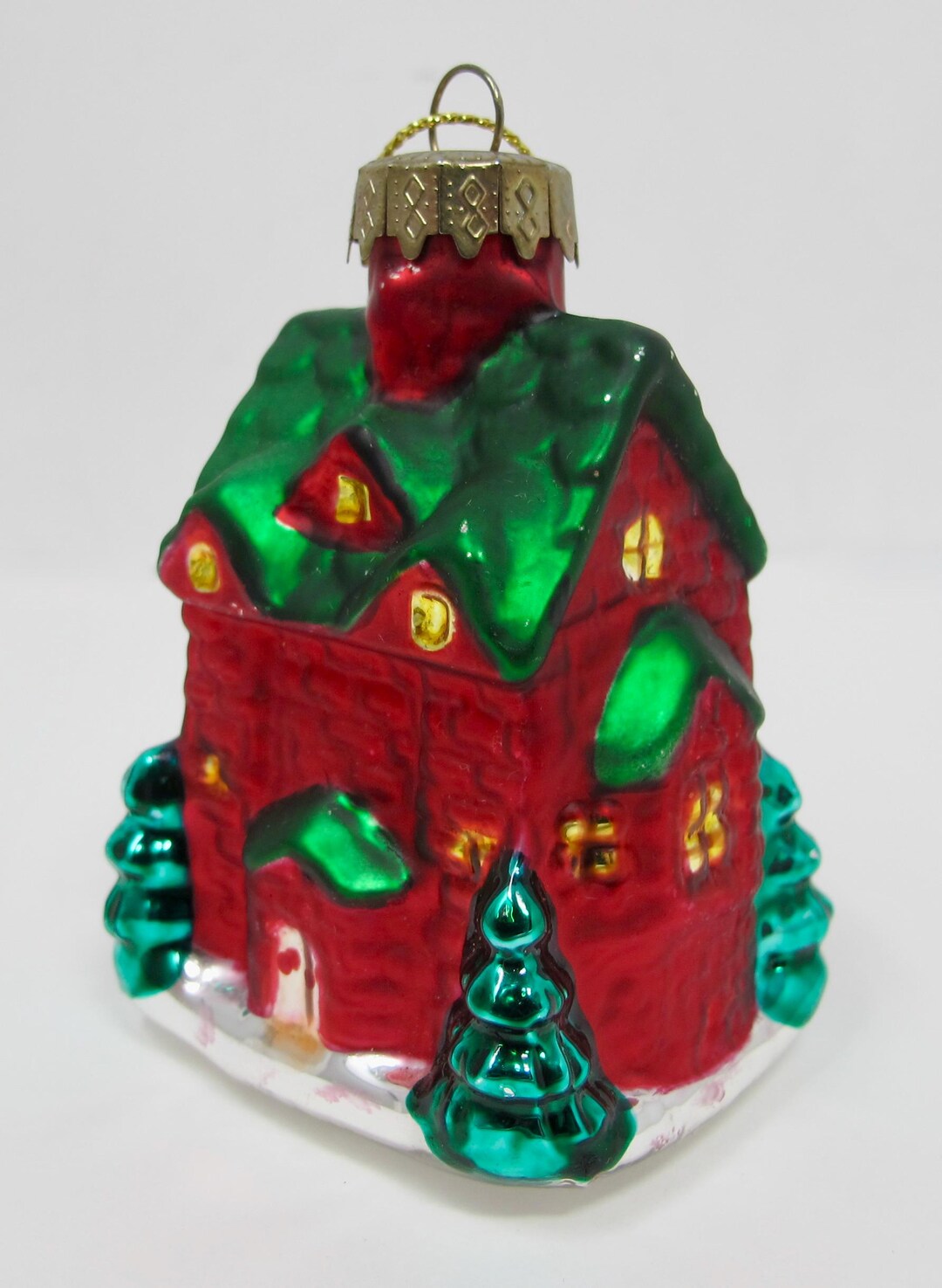 Vintage Red, Green & Gold House Christmas Ornament - Etsy