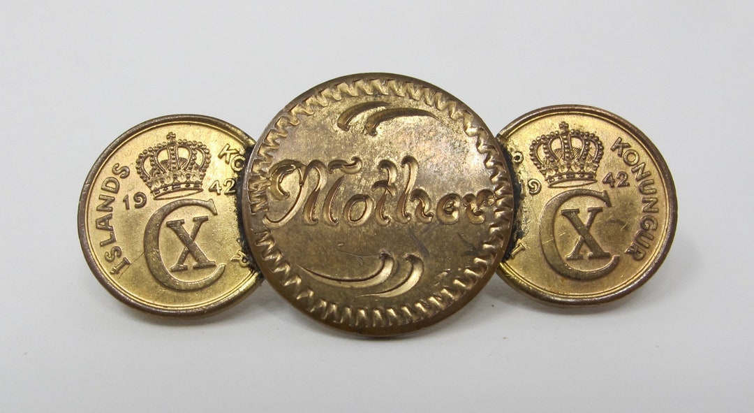 1942 Konungur Islands Iceland Coin Brooch Engraved "mother" - Etsy