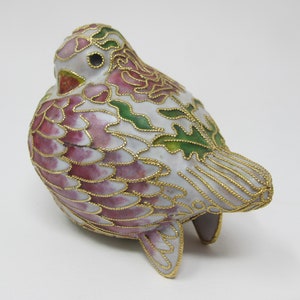 Pink, Green & White Cloisonne Champleve Bird Figurine With Rose Pattern ...