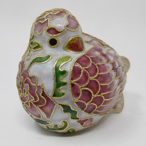 Pink, Green & White Cloisonne Champleve Bird Figurine With Rose Pattern ...