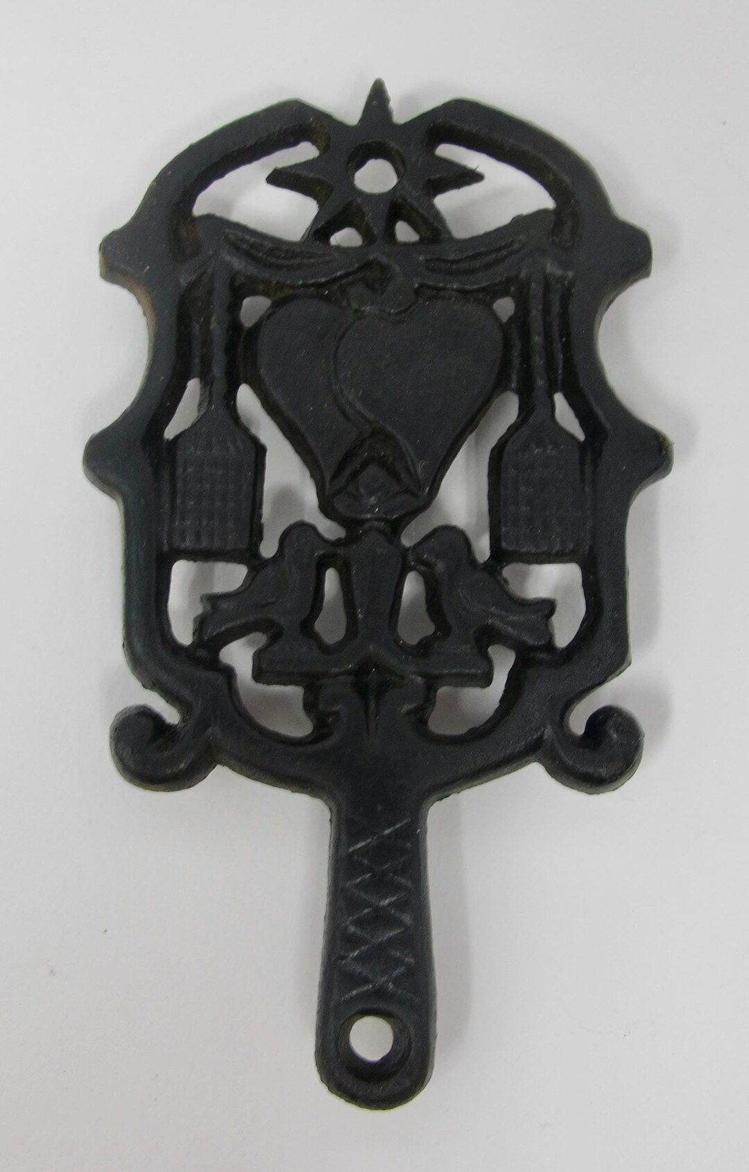 Wilton 5.25" Black Cast Iron Kitchen Trivet With Hearts, Brooms ...