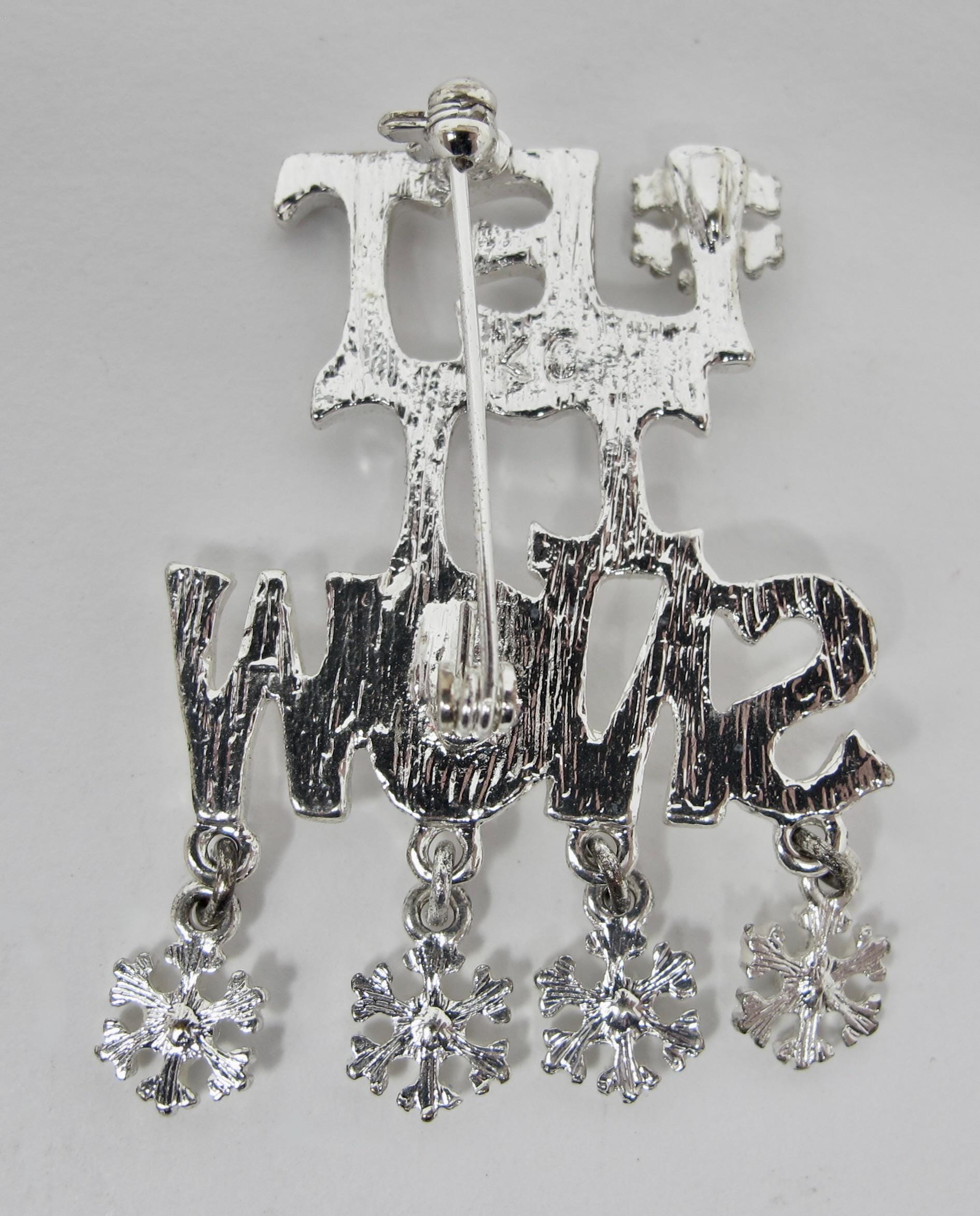 KC "let It Snow" Holiday Brooch With Glitter Rhinestone Snowflake ...