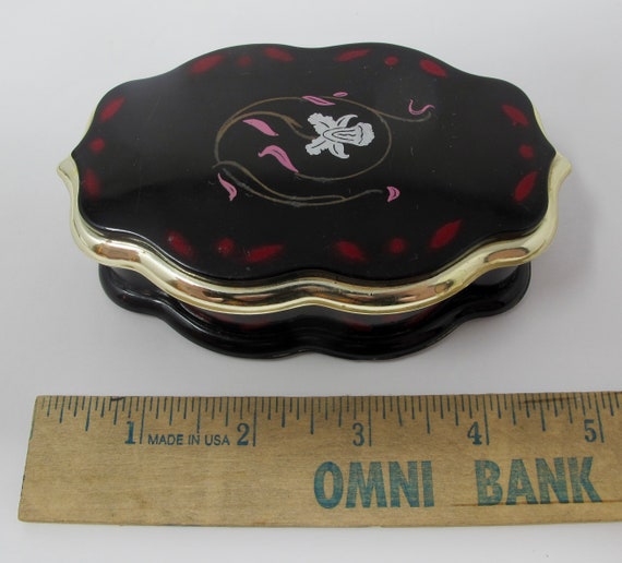 1960s Miniature Black Plastic Lacquer Jewelry Box Wit… - Gem