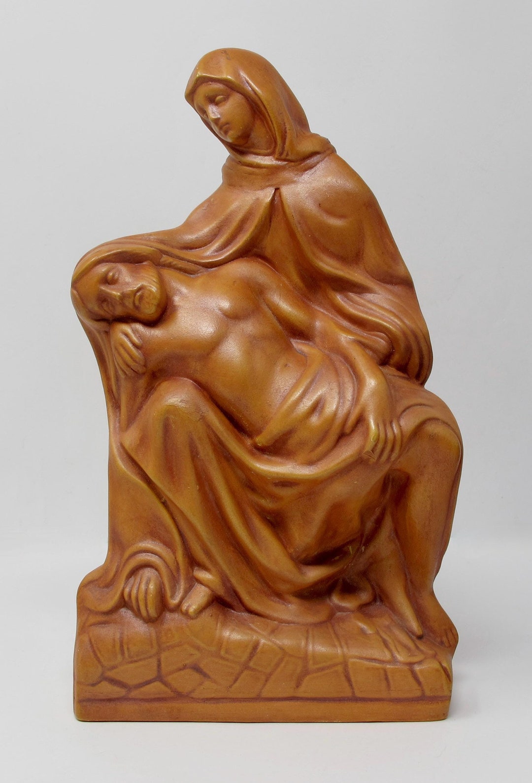 10.5" Burnt Sienna Ceramic Pieta Sculpture Virgin Mary With Body of ...