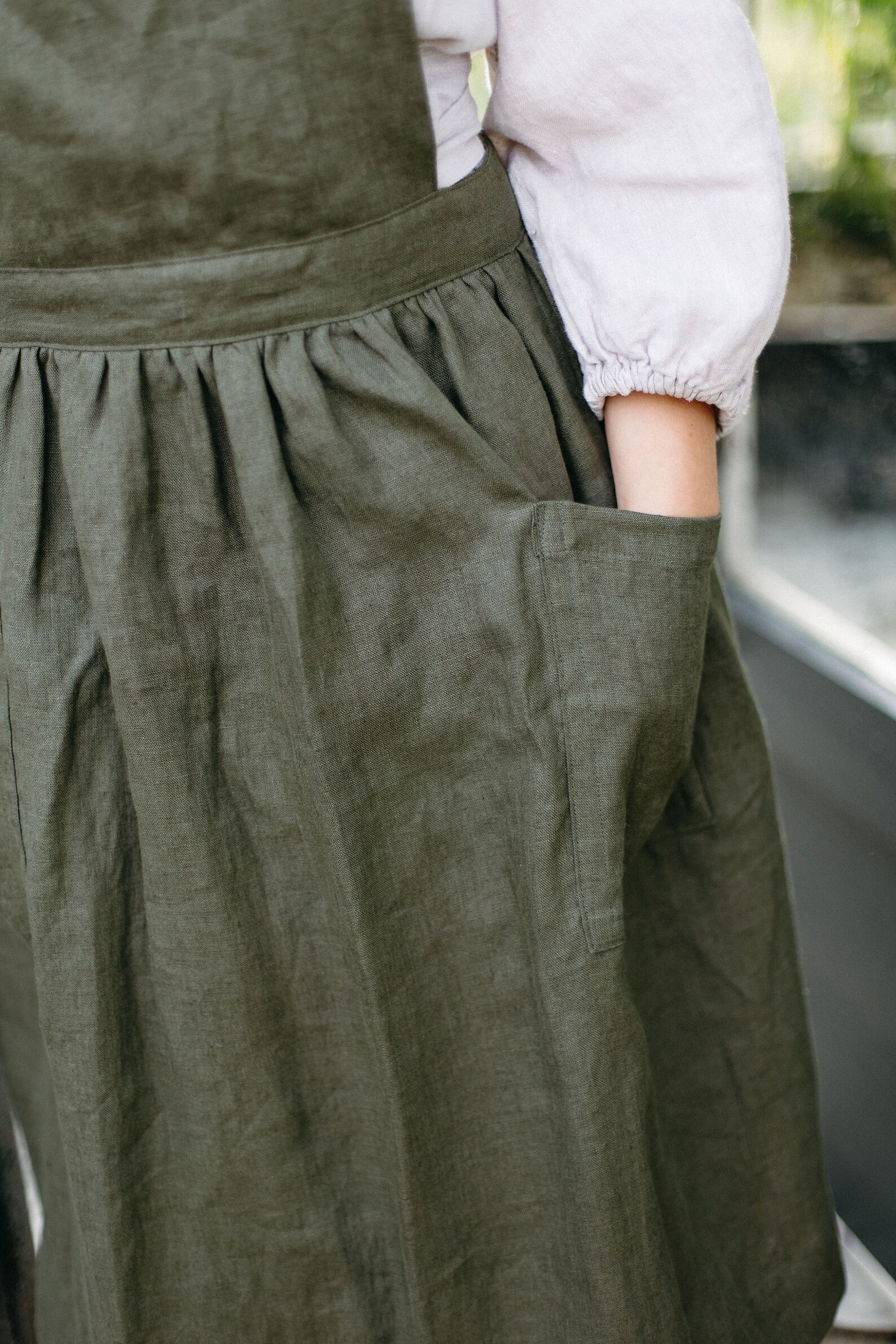 Forest Green Natural Linen Pinafore Apron, Vintage Style, Apron for ...