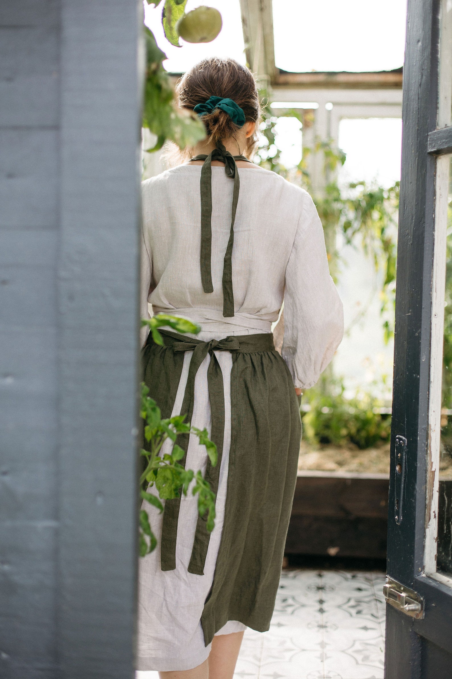 Forest Green Natural Linen Pinafore Apron, Vintage Style, Apron for ...