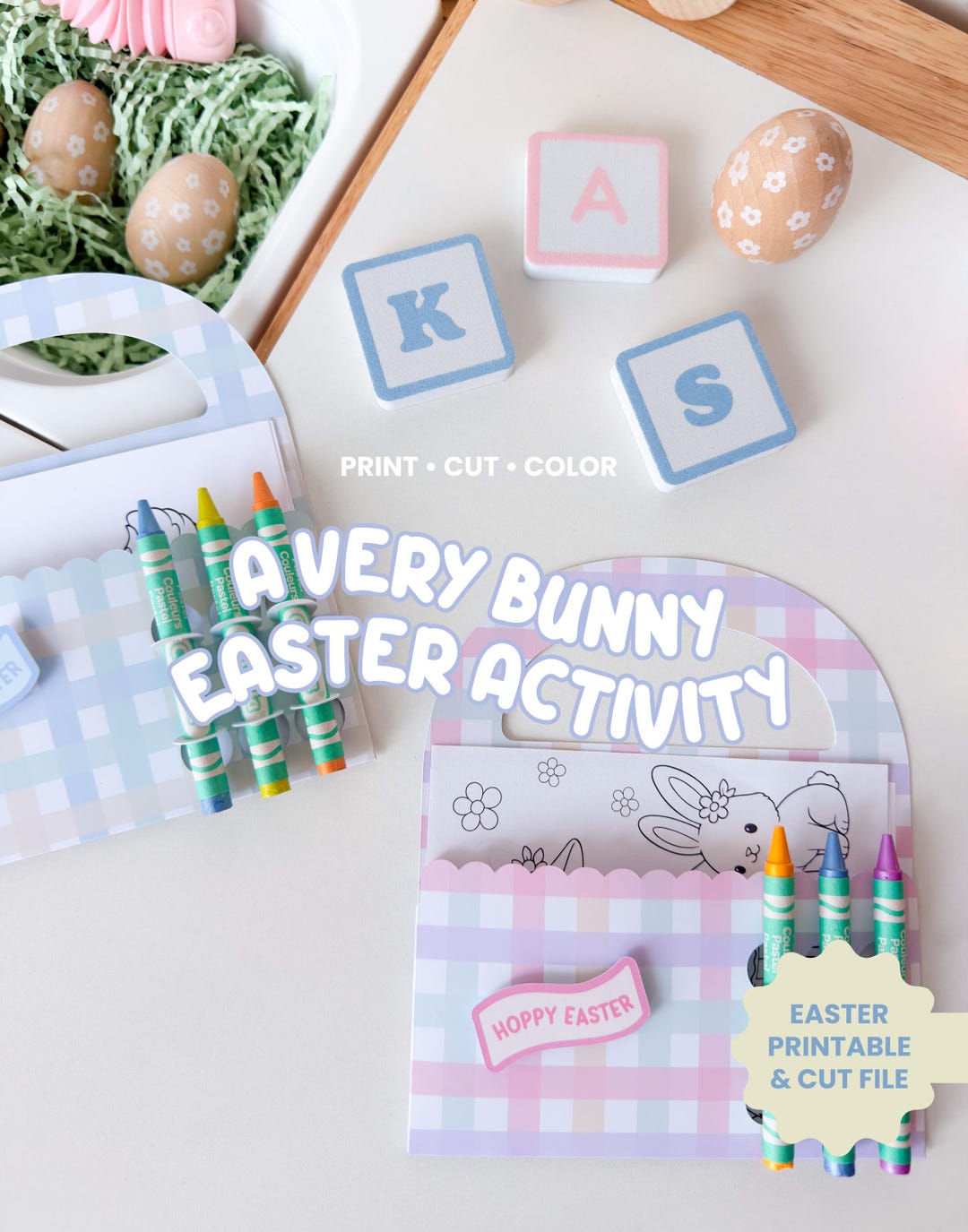 Easter Bunny Coloring Activity | Bunny Basket Template | Crayon Holder ...
