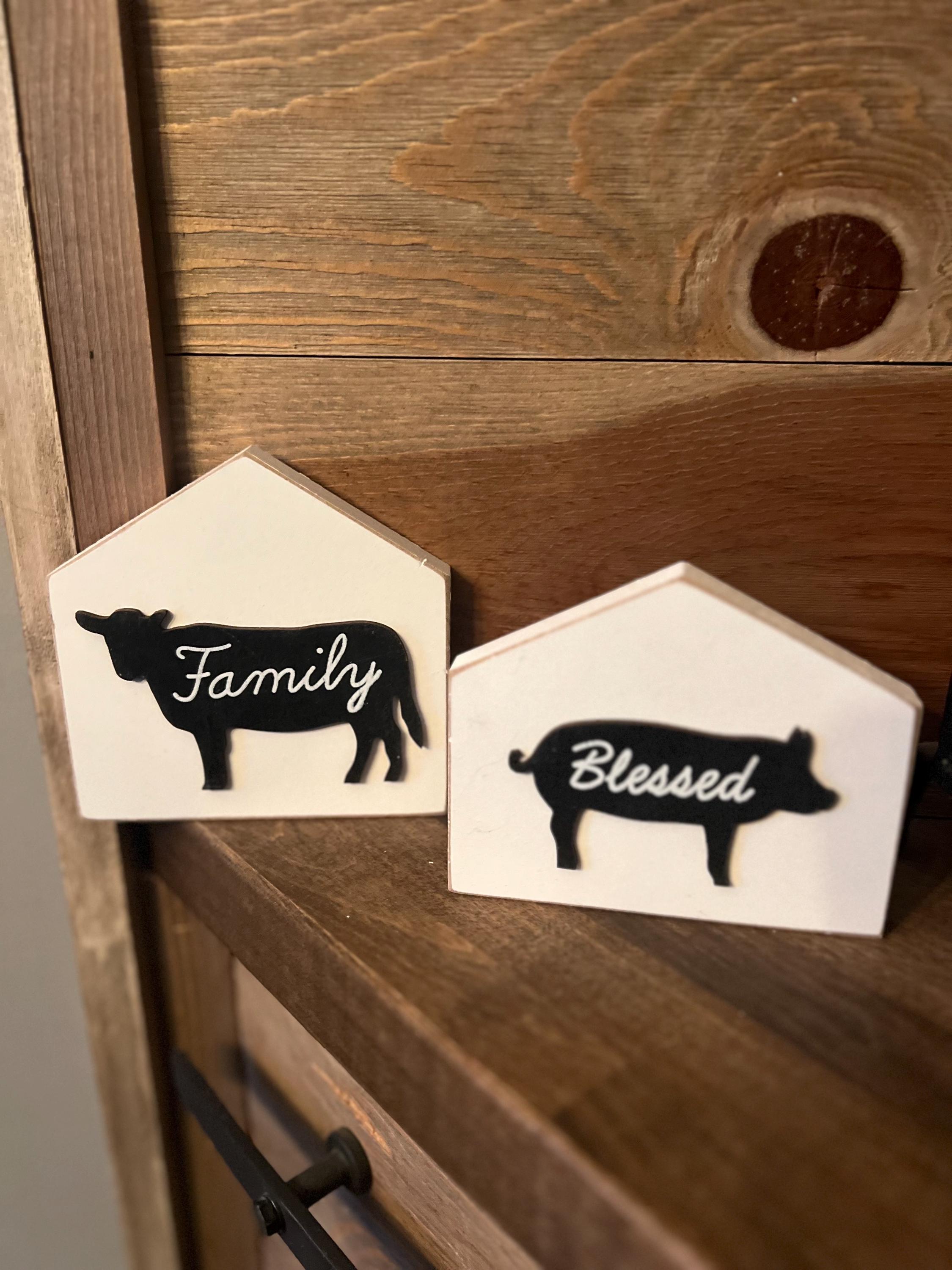 Farmhouse Tiered Tray Decor: Wooden Animal & House Set - Etsy