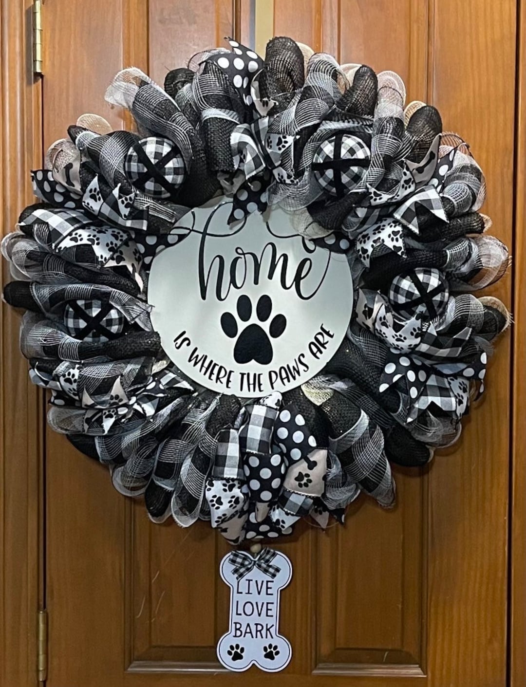 Dog Deco Mesh Wreath, Dog Lover Wreath, Dog Paws Wreath, Black and ...