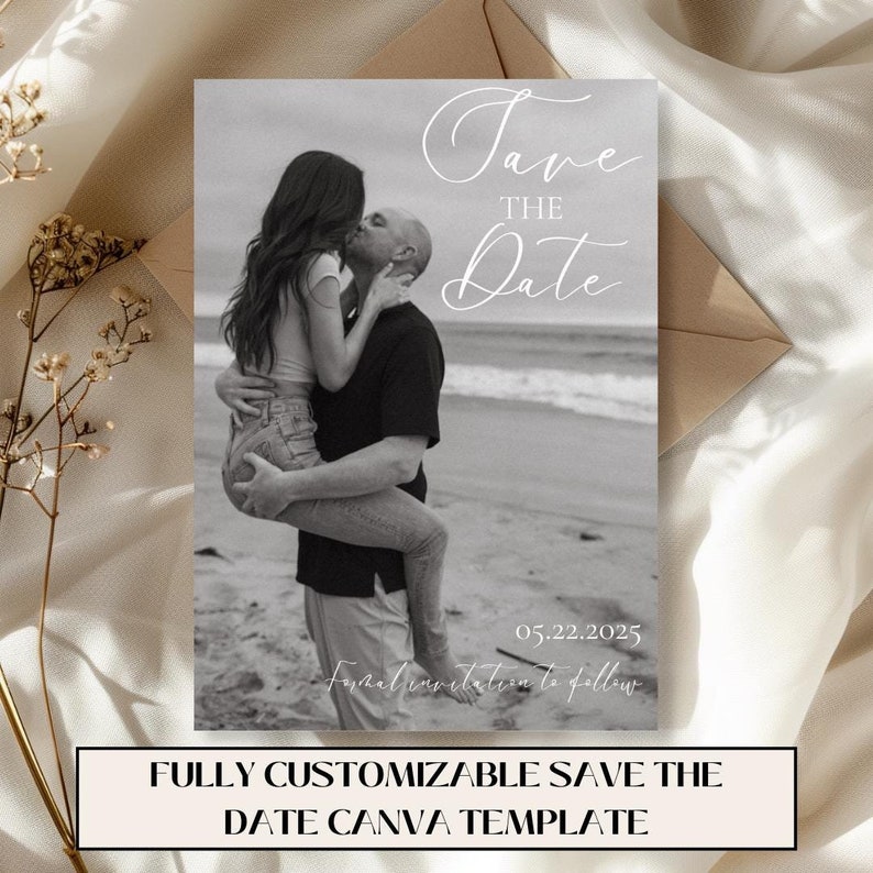 Editable Save the Date Canva Template Customizable Wedding Announcement DIY Printable Design ...