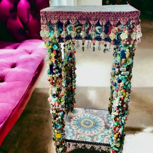 One of a Kind Hand Embellished Beaded Accent Table – Sculptural ...