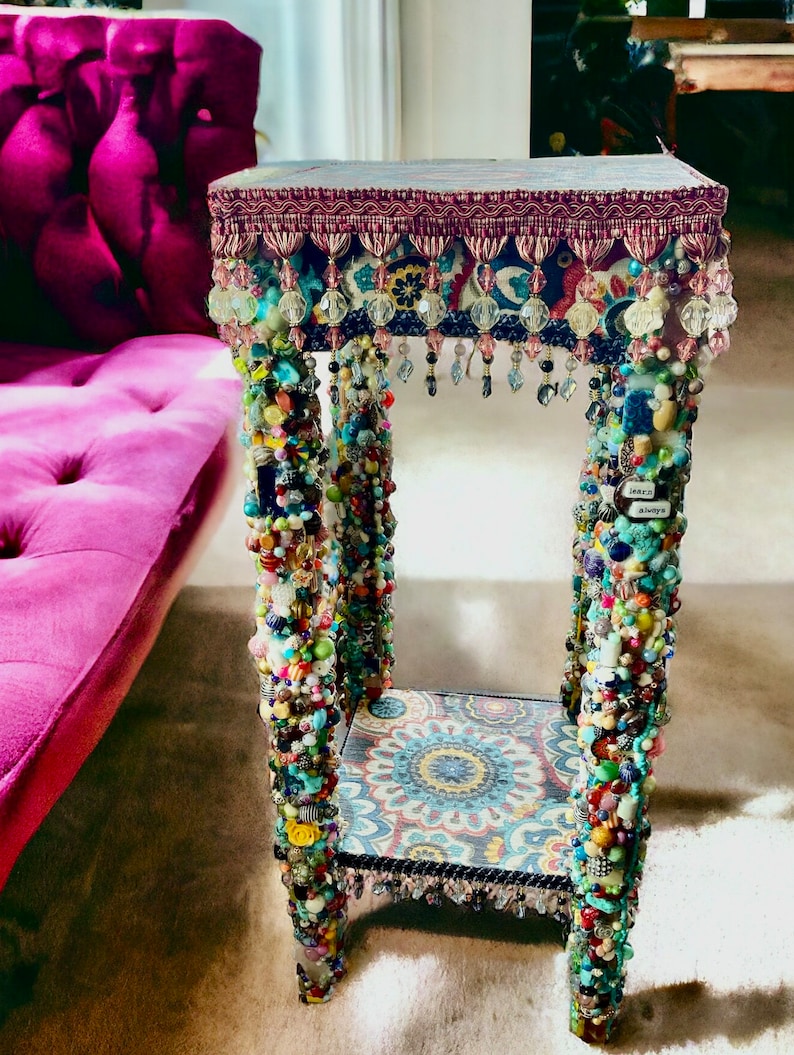 One of a Kind Hand Embellished Beaded Accent Table – Sculptural ...