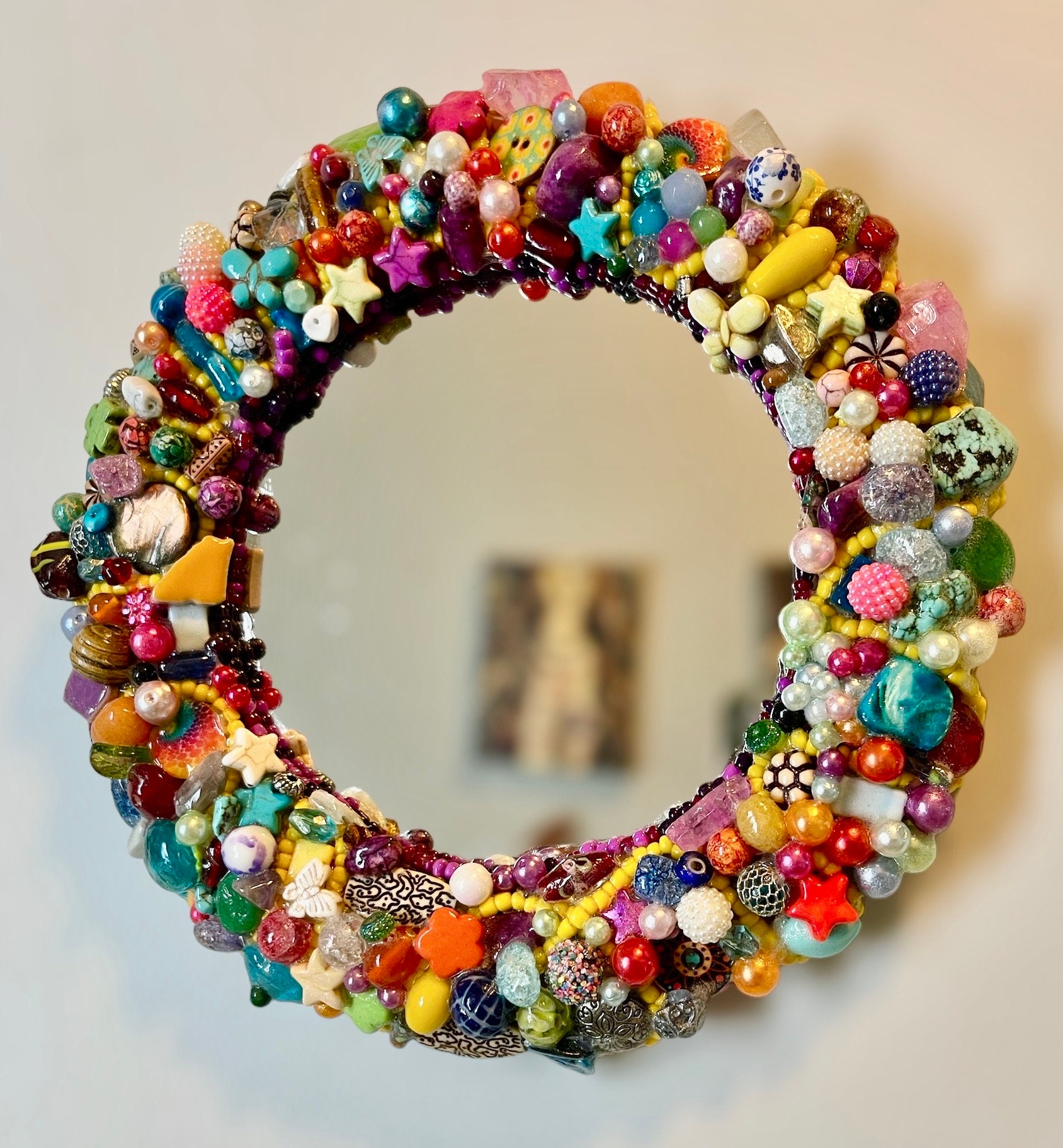 Another Hand Beaded Round Accent Mirror-- Embellished Mirror-- Decorated Wall Mirror - Etsy