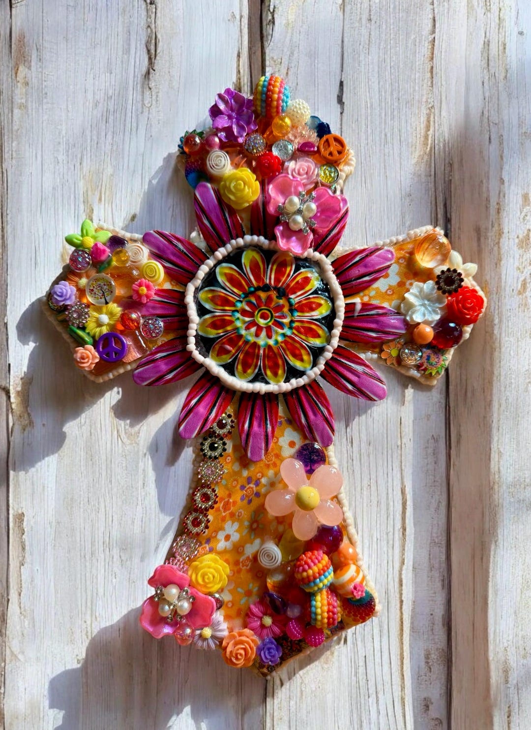 Handcrafted Floral Beaded Wall Cross, Boho Chic Decor - Etsy